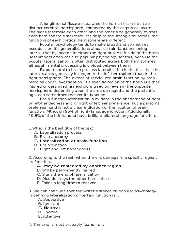 A Longitudinal Fissure Separates The Human Brain Into Two Distinct ...
