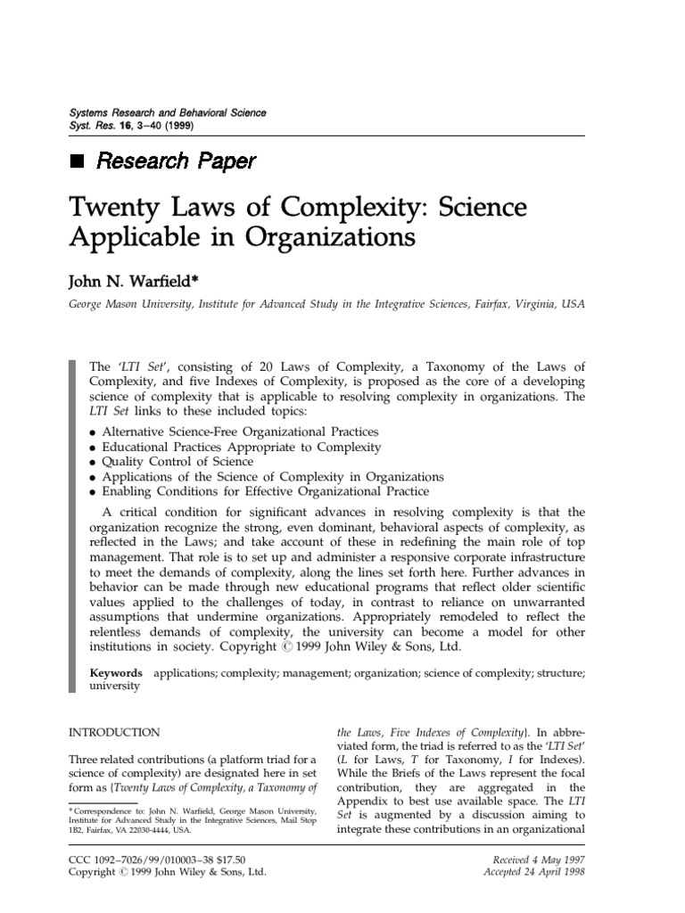 Warfield, John N - Twenty Laws of Complexity - Science Applicable in ...