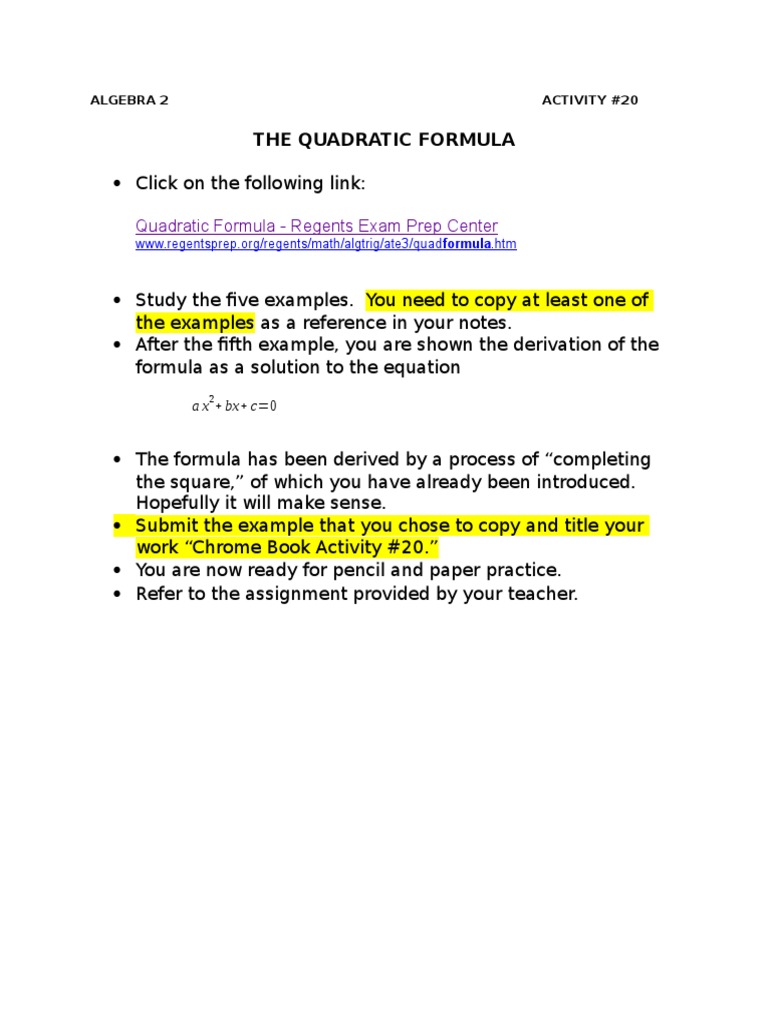 20 The Quadratic Formula | PDF | Computers