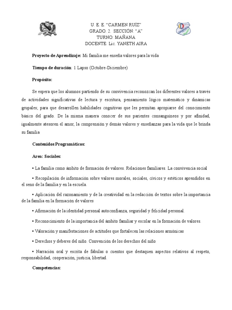 Proyecto de Aula, La Familia | PDF | Número natural | Cognición