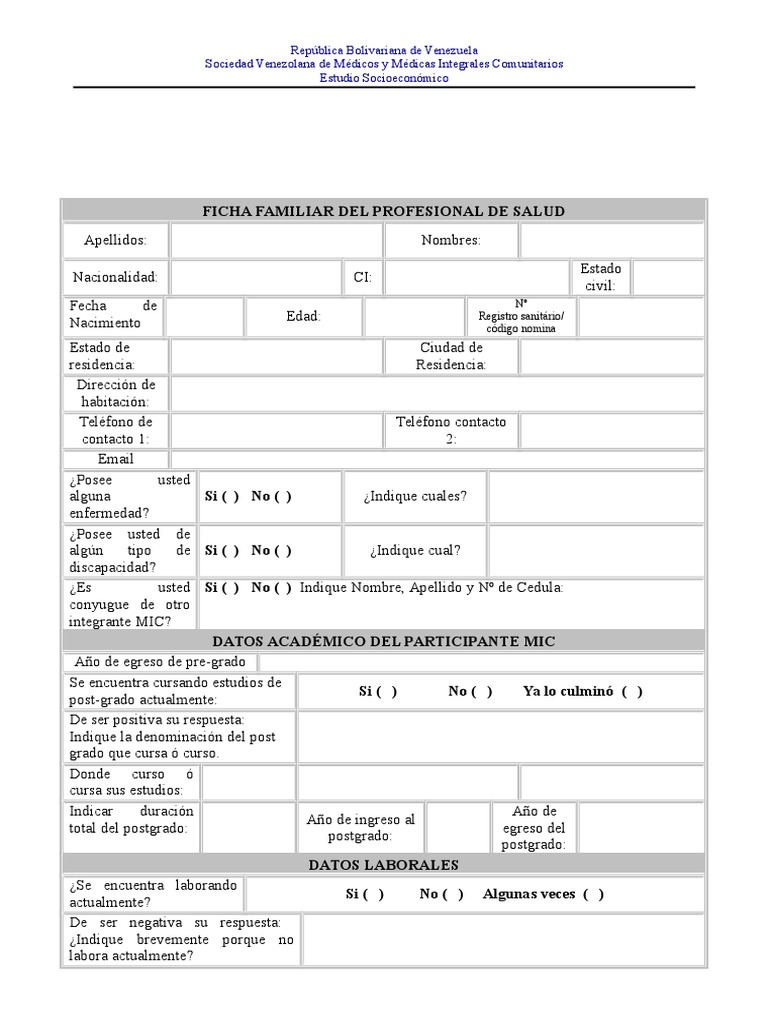 Modelo Ficha Familiar Censo de Vivienda | Venezuela | Prueba gratuita ...