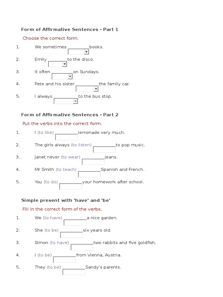 Form of Affirmative Sentences | PDF | Grammar | Linguistics