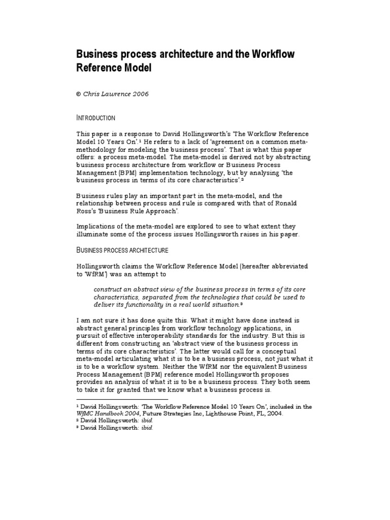 Business Process Architecture and The Workflow Reference Model | PDF ...