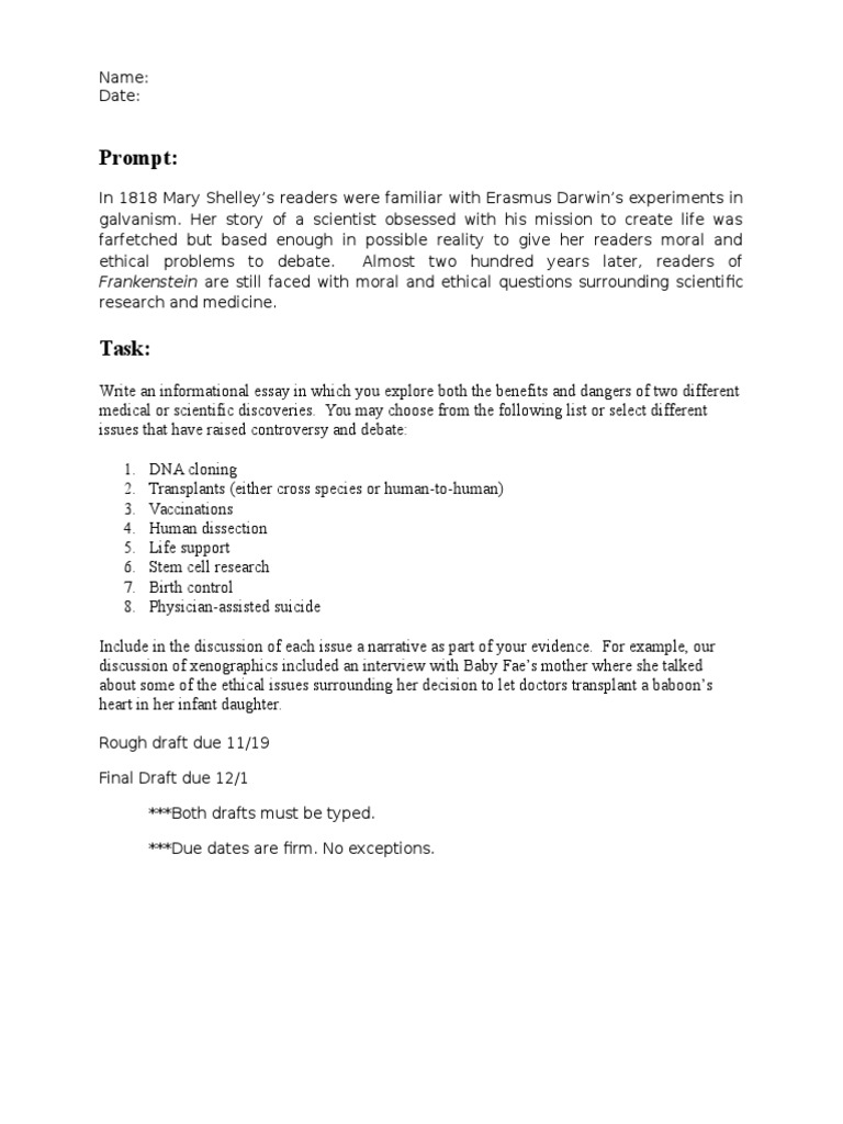 Frankenstein Writing Prompt 2 | PDF | Social Science | Philosophy