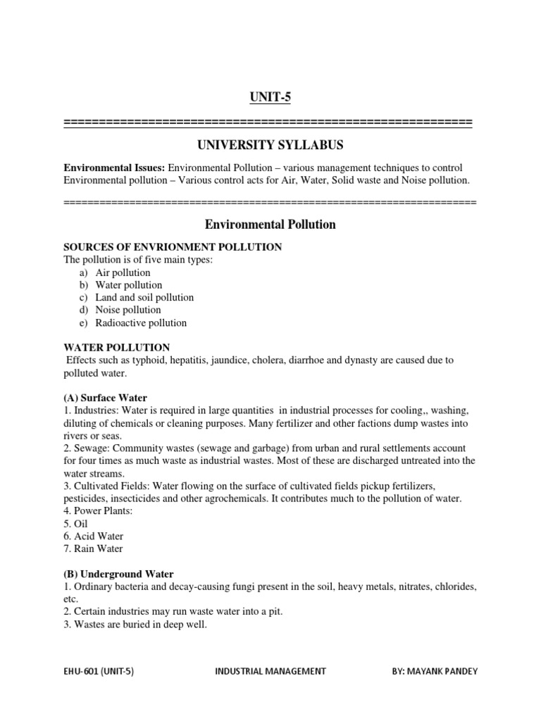 Unit-5 Im (Detailed Notes) | PDF | Water Pollution | Pollution