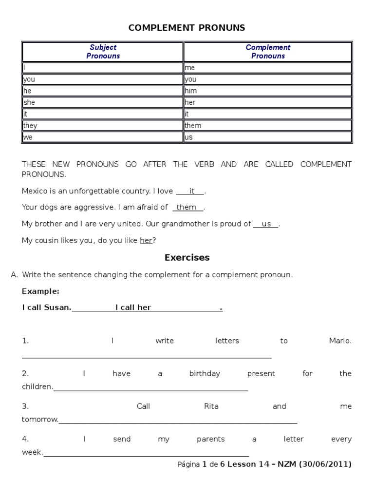 Clase#14 (Complement Pronouns and Exercises) | PDF | Pronoun | Syntax