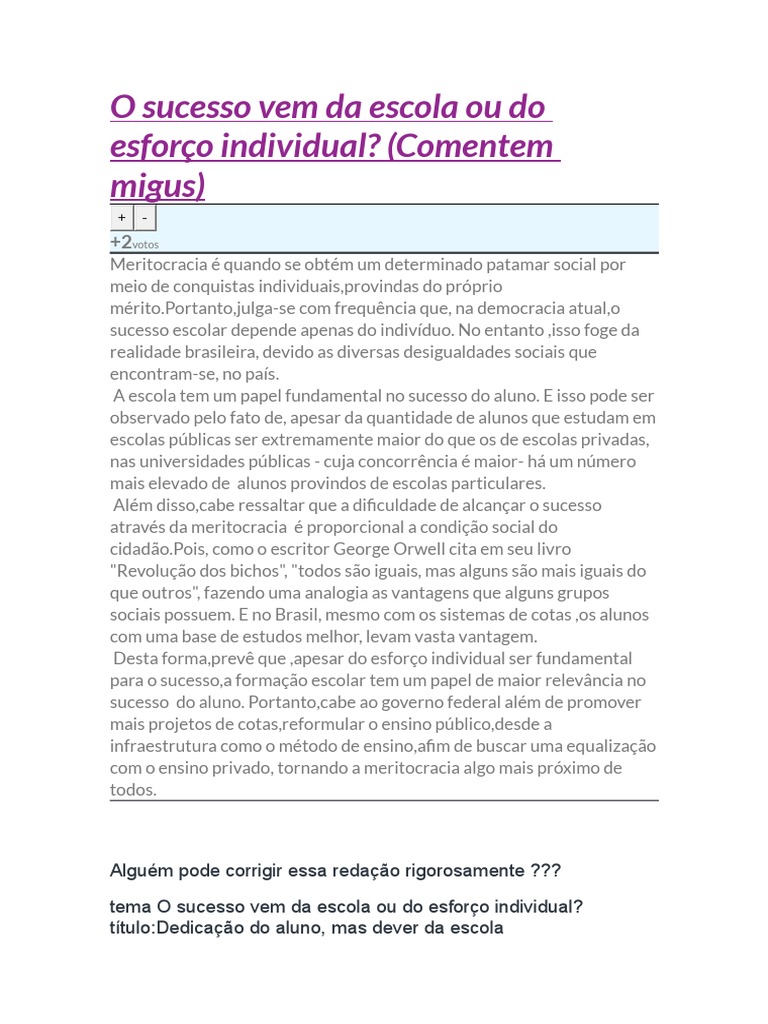 O Sucesso Vem Da Escola Ou Do Esforço Individual Escolas Meritocracia