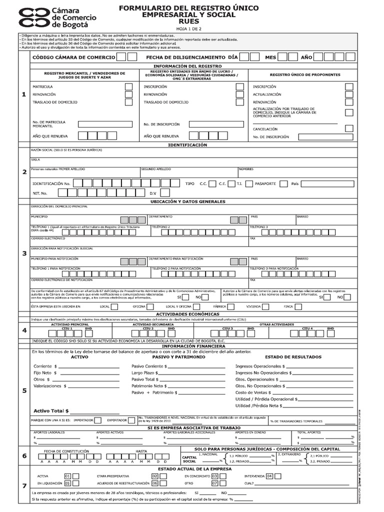 Formulario Del Registro Único Empresarial y Social RUES | PDF | Derecho Corporativo | Conceptos ...