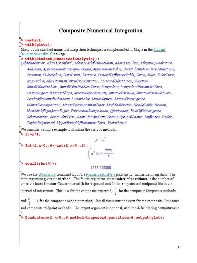 Composite Numerical Integration: Restart With (Plots) | PDF | Integral | Mathematical Concepts