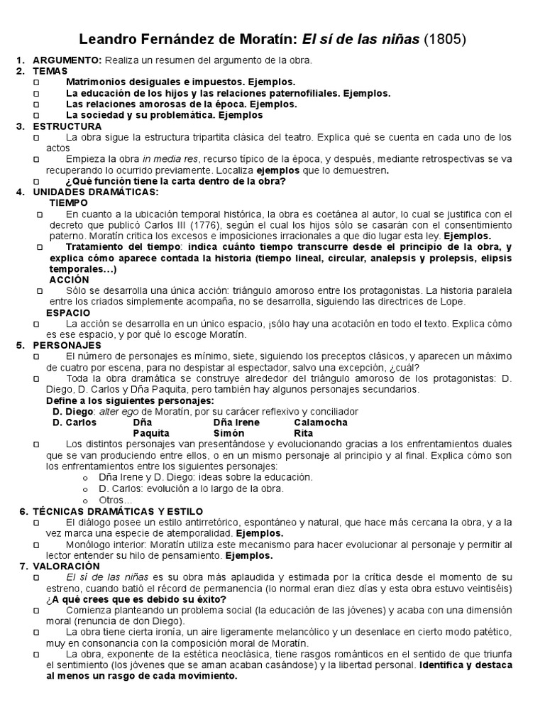 Análisis de "El sí de las niñas" | PDF