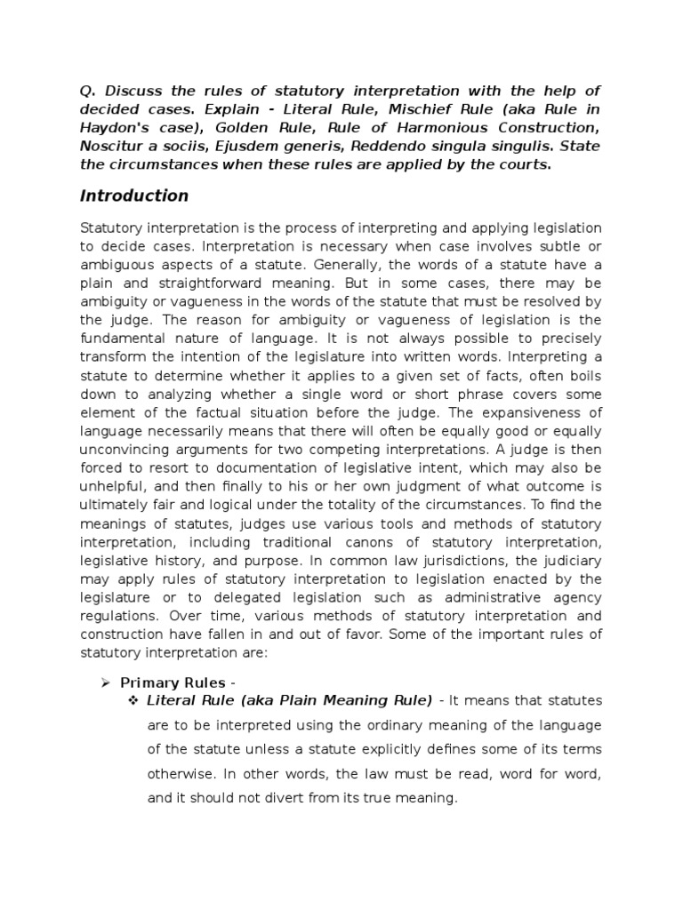 Rules of Statutory Interpretation Explained | PDF | Plain Meaning Rule ...
