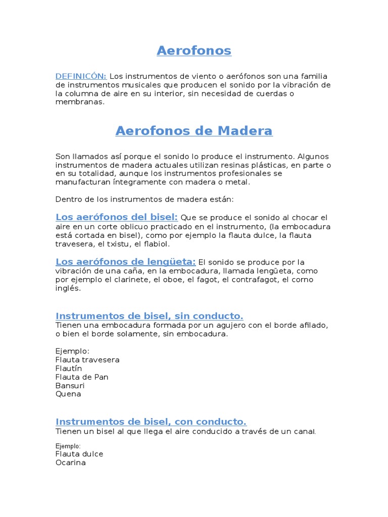 Descripcion de Aerofonos y Algunos Ejemplos | PDF | Instrumentos de ...