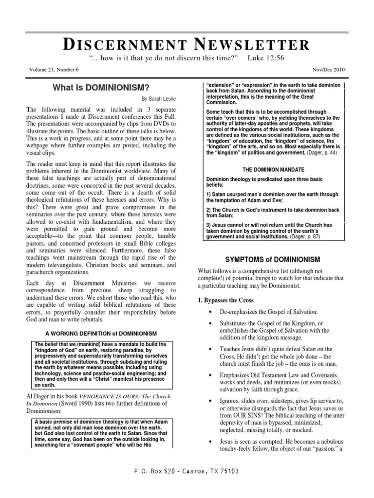 What Is Dominionism? | PDF | The Gospel | Salvation