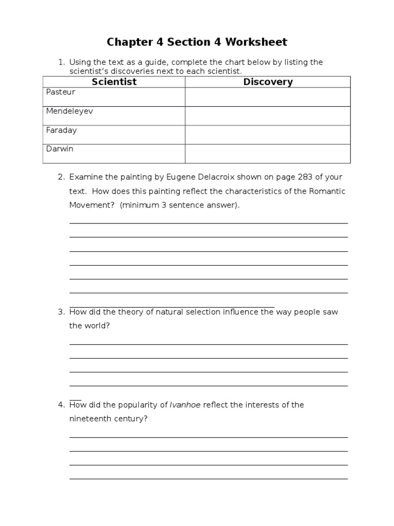 Chapter 4 Section 4 Worksheet: Scientist Discovery | PDF
