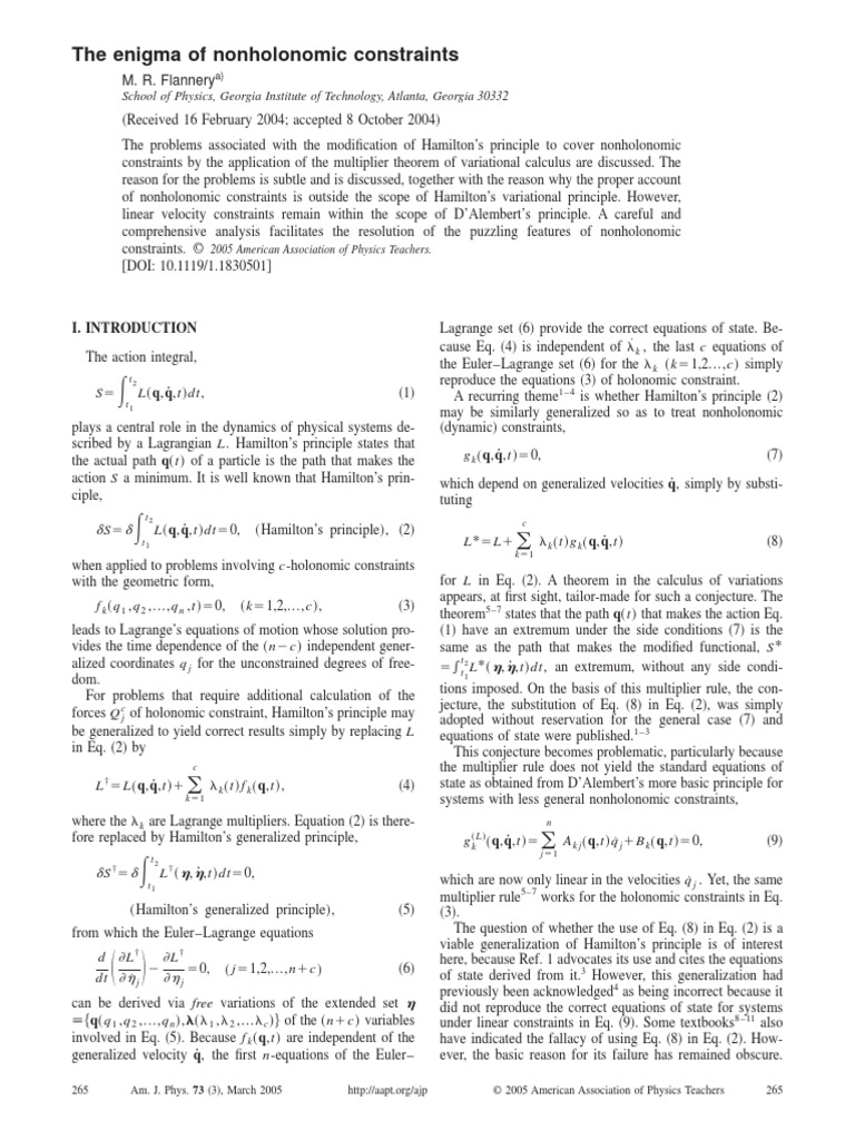 Enigma of Non-holonomic Constraints | Lagrangian Mechanics | Calculus ...