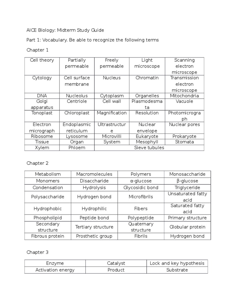 Aice Midterm Study Guide | PDF | Cell Membrane | Cell (Biology)