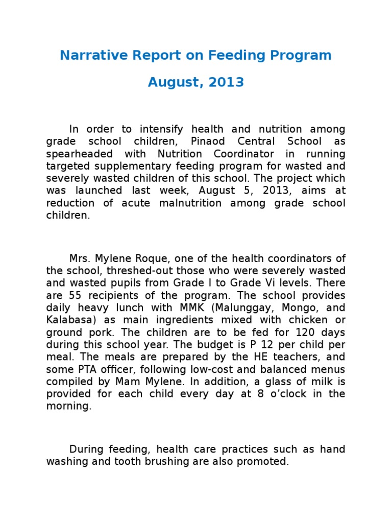 Narrative Report On Feeding Program | PDF | Employment | Wellness