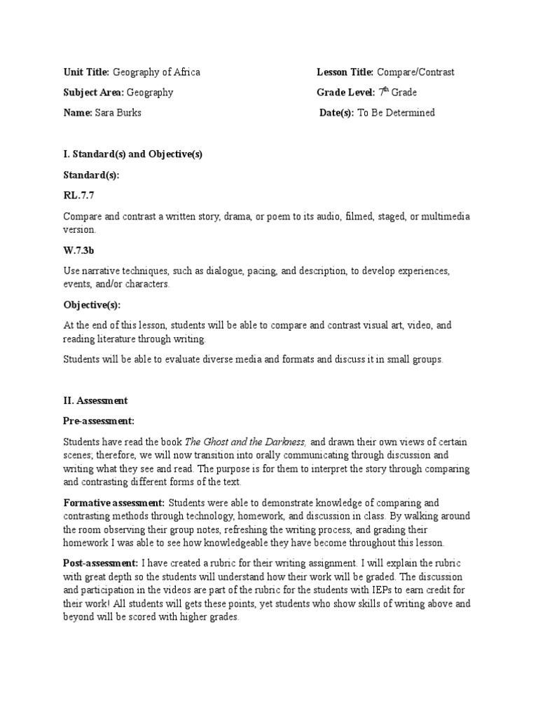 Comparing Media in African Geography | PDF | Homework | Rubric (Academic)