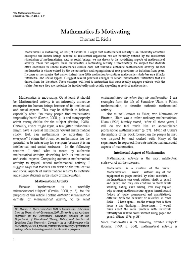 Mathematics Is Motivation | PDF | Teaching Mathematics | Motivation