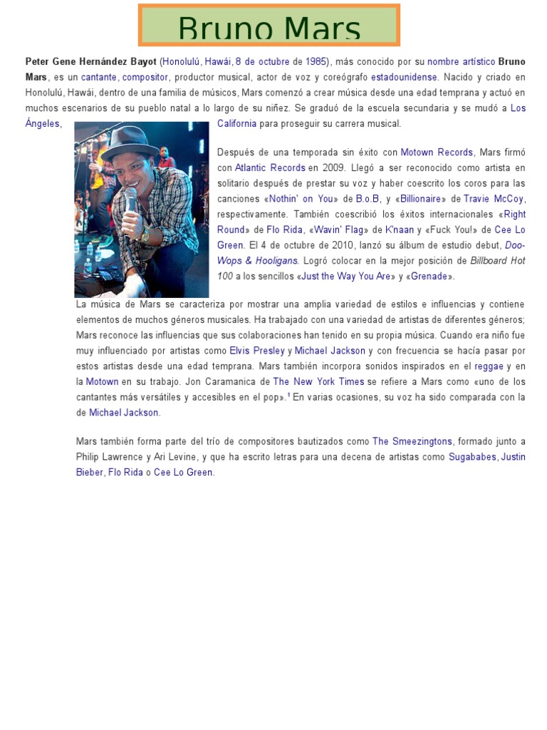 Biografia de Bruno Mars | PDF | Música pop | Música grabada