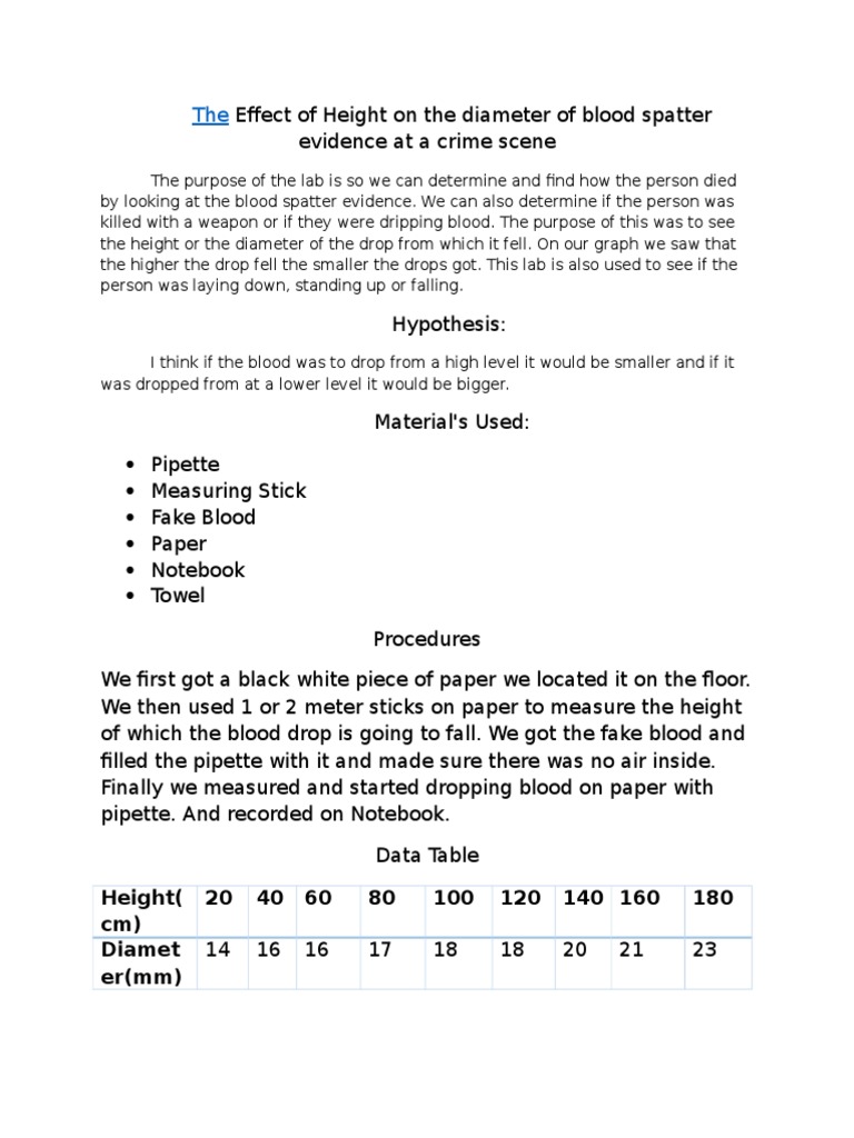 Blood Spatter Analysis by Drop Height | PDF