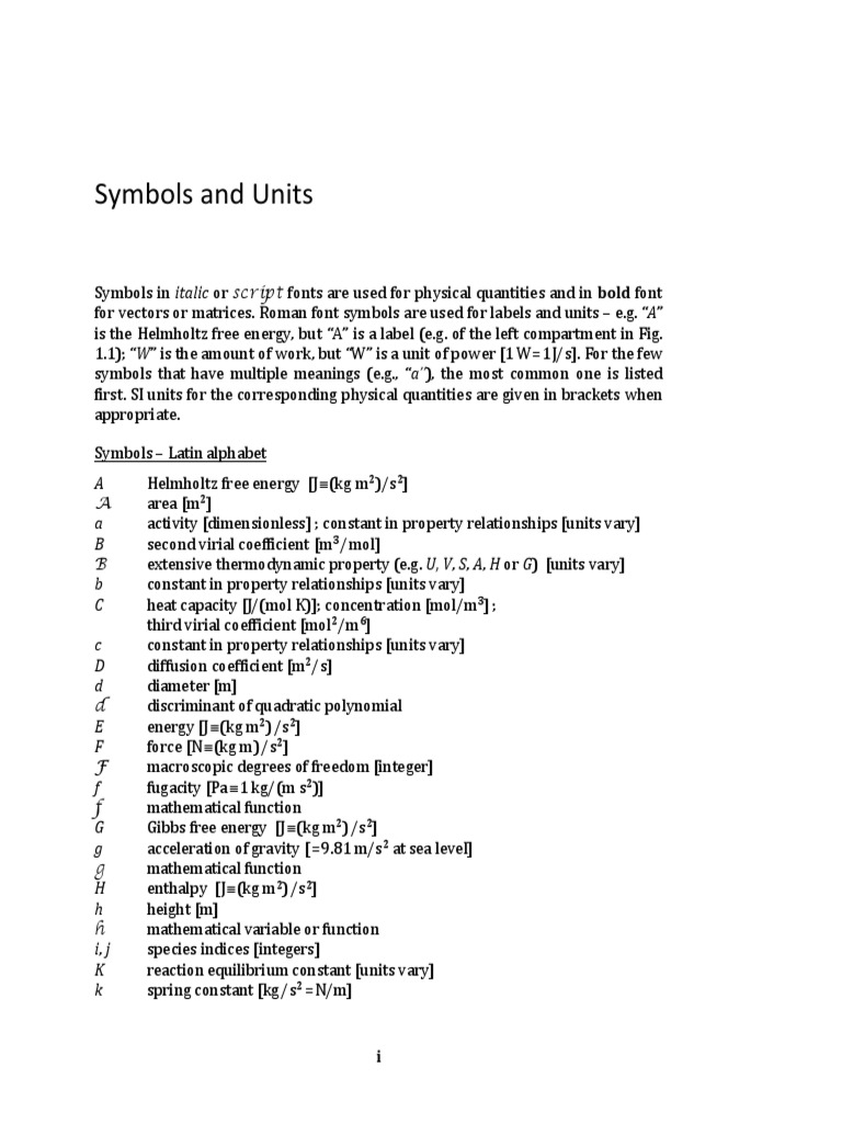 Symbols and Units: Script Fonts Are Used For Physical Quantities and in ...
