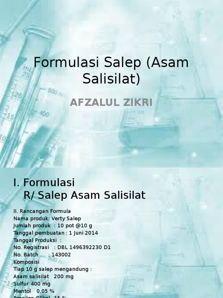 Formulasi Salep Asam Salisilat | PDF | Memasak, Makanan, & Anggur
