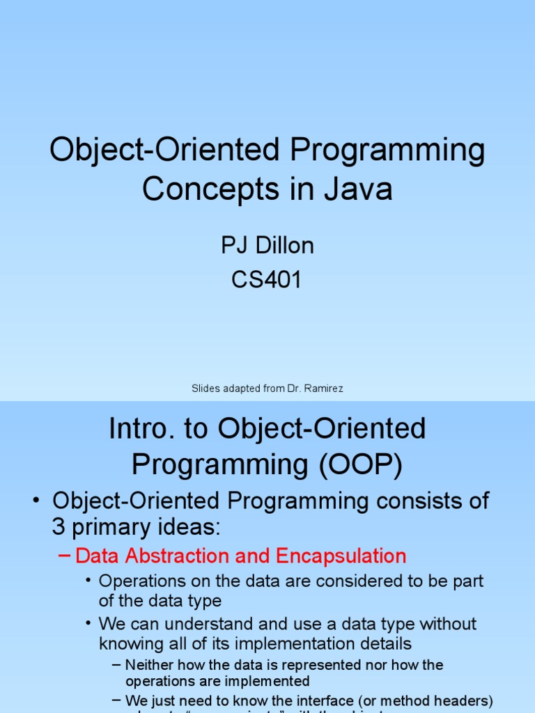 Object-Oriented Programming Concepts in Java: PJ Dillon CS401 | PDF | Inheritance (Object ...