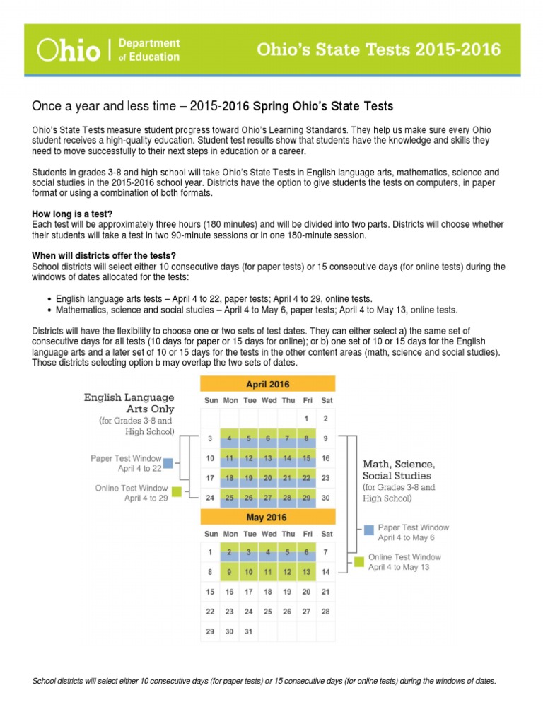 StateTest FactSheet Schedule | PDF | Secondary School | Educational ...