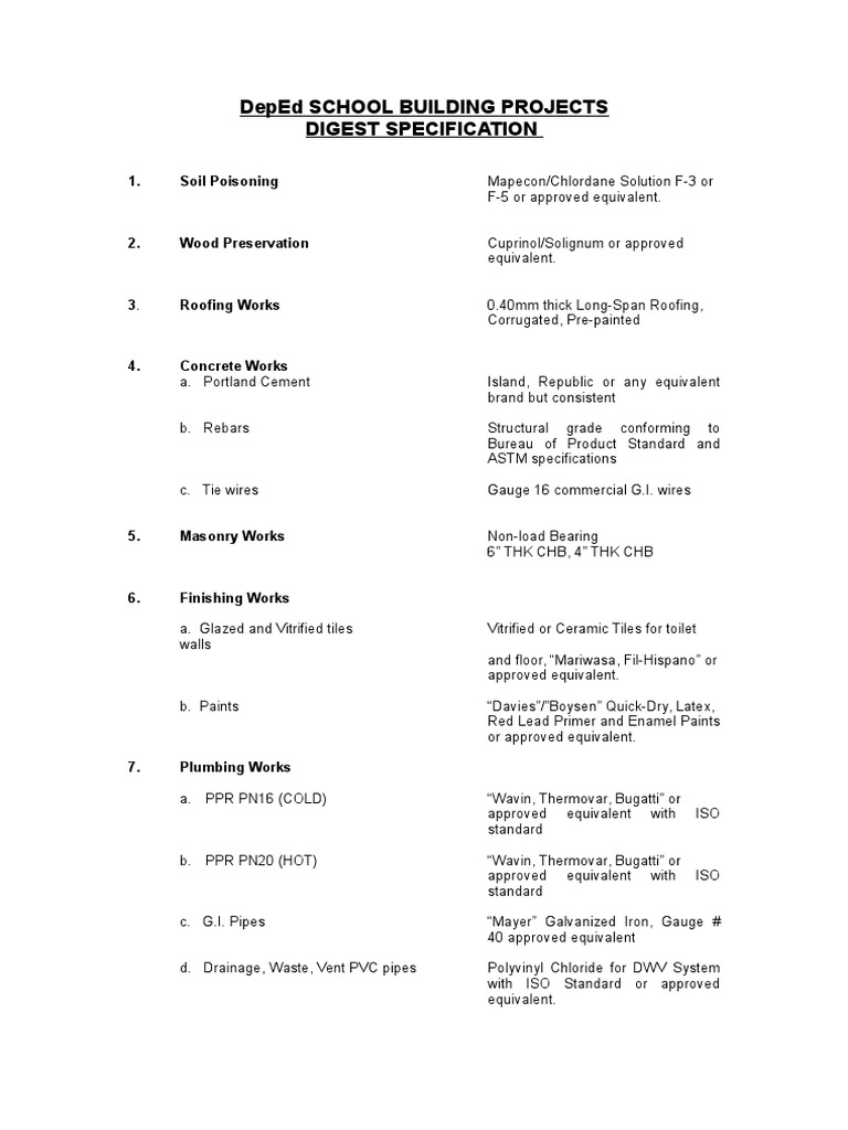 Digest Specifications:DepEd SB Standard | PDF | Building Technology ...