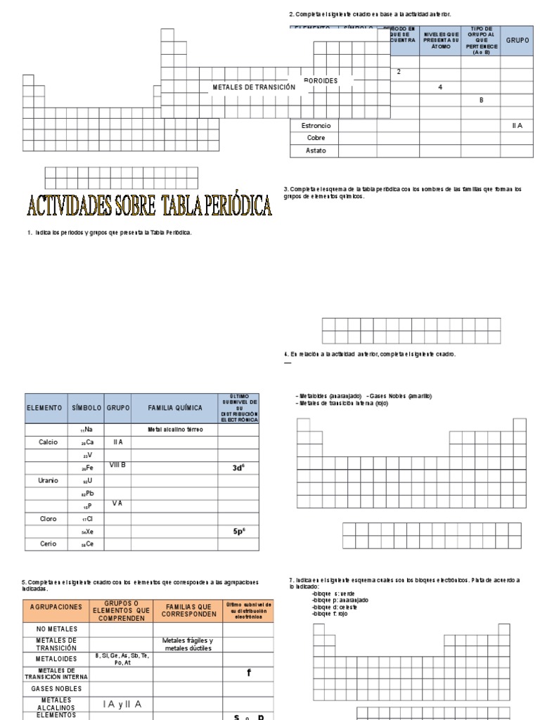 Actividades Sobre Tabla Periódica 2do | PDF