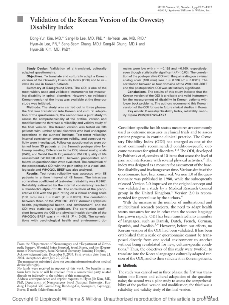 Validasi Owestry Index | PDF | Validity (Statistics) | Correlation And Dependence
