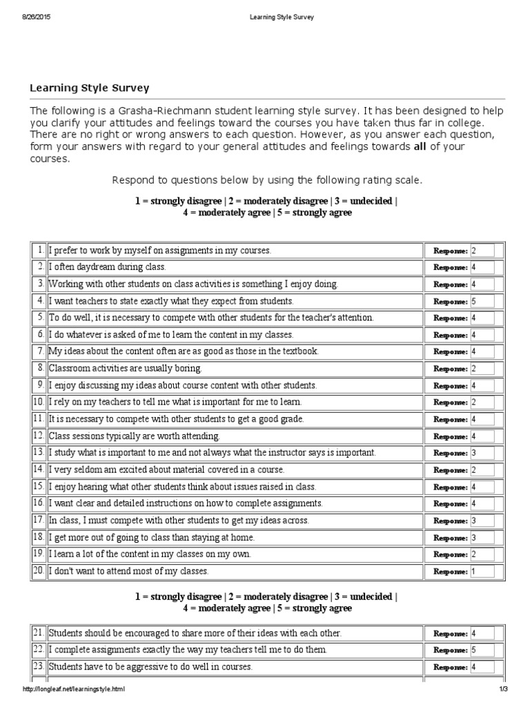 Learning Style Survey | PDF