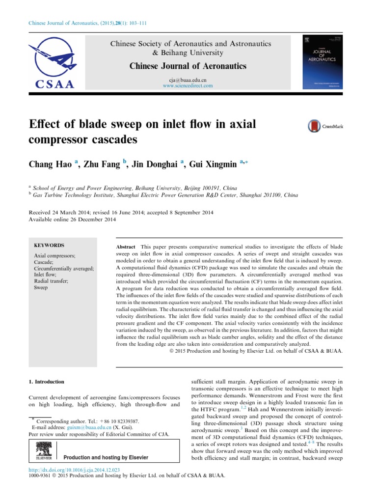 Blade Sweep Effects on Axial Compressor Flow | PDF | Fluid Dynamics ...