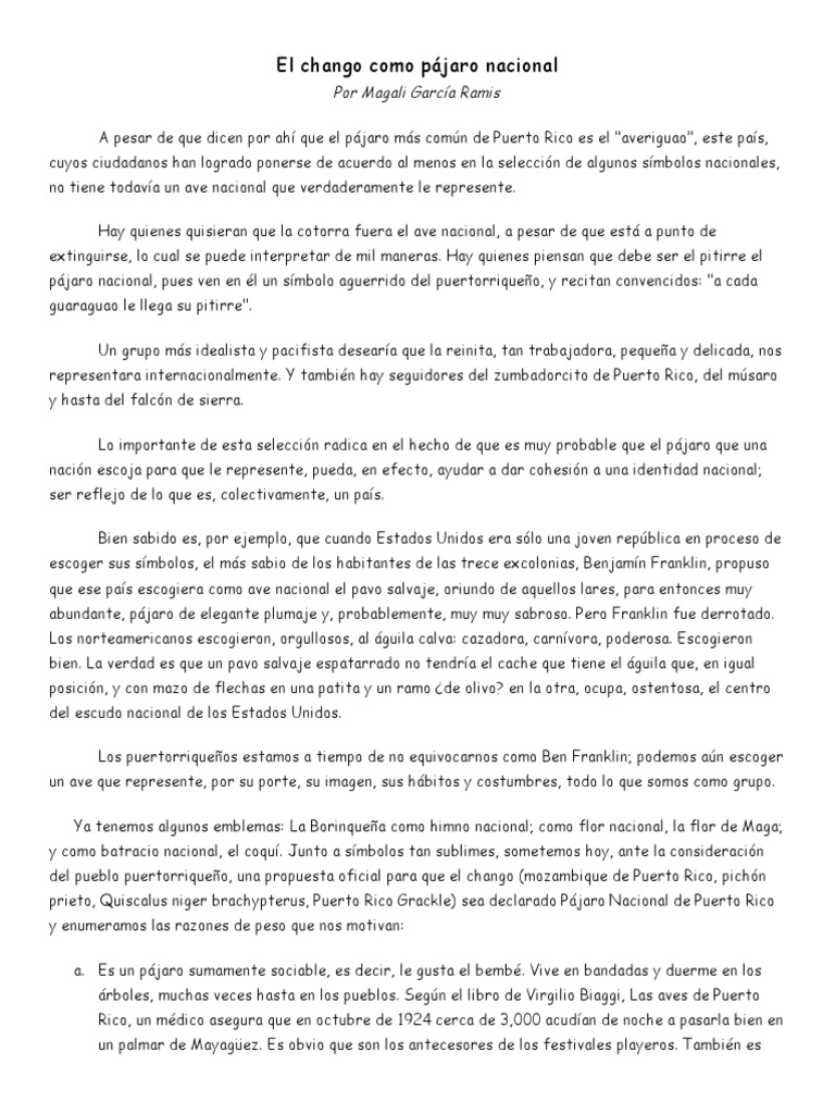 El Chango: Ave Nacional de Puerto Rico | PDF | Puerto Rico | Aves