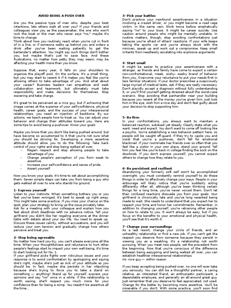 Avoid Being A Push Over 3-Pick Your Battles | PDF | Anxiety | Aggression