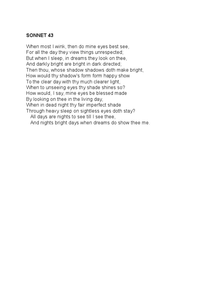 Shakespeare Sonnet 43 Pdf