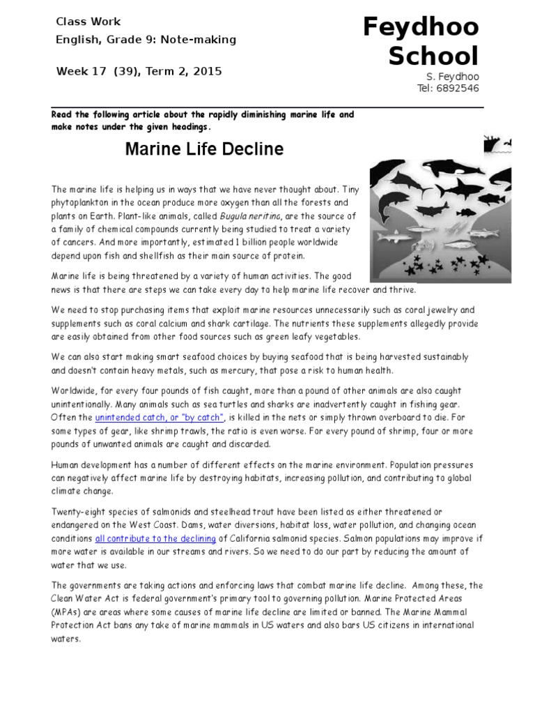 Marine Life Decline Notes | PDF | Marine Biology | Salmon