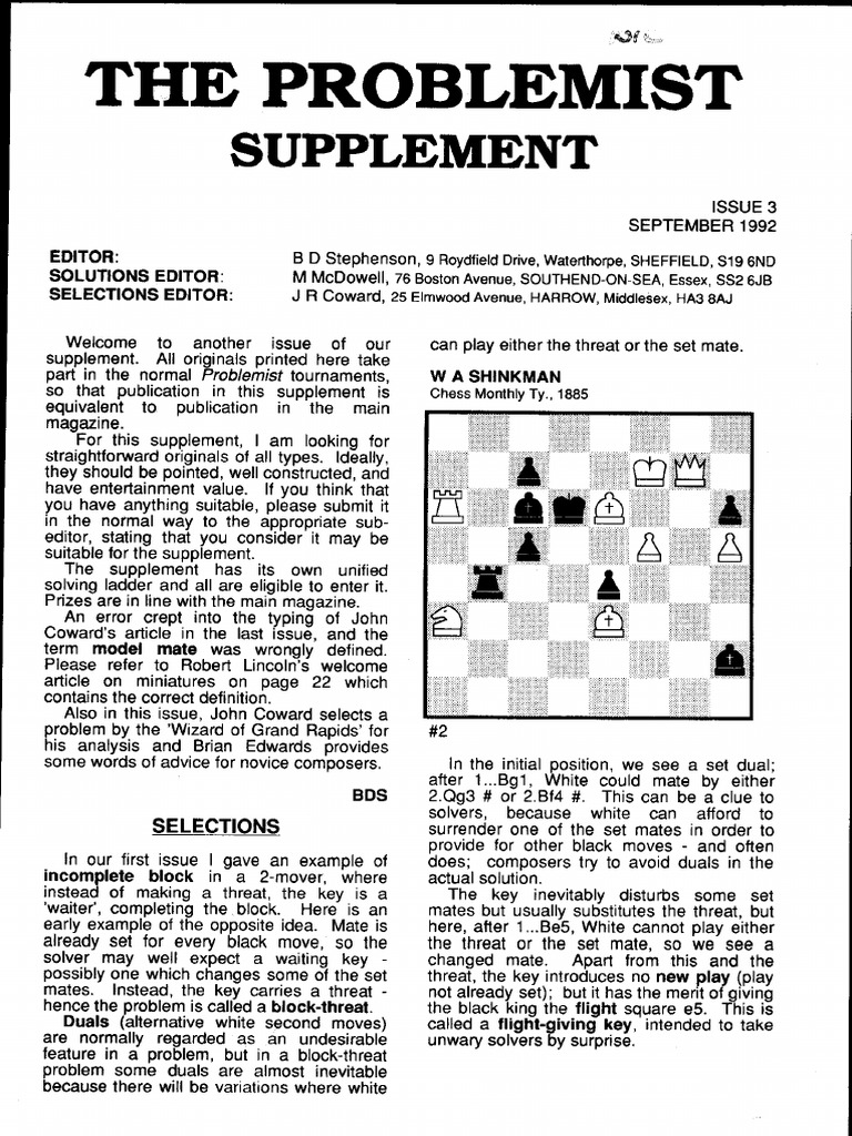 The Problemist Supplement 003 | PDF | Abstract Strategy Games | Chess