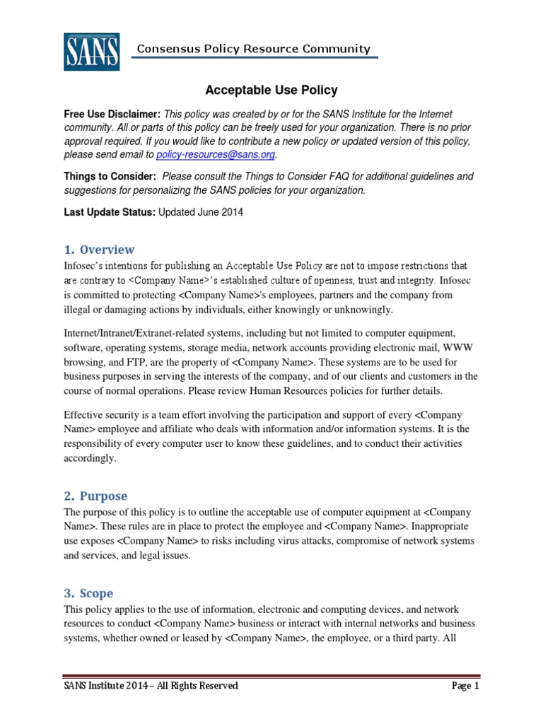 Acceptable Use Policy PDF | PDF | Information Security | Computer Network