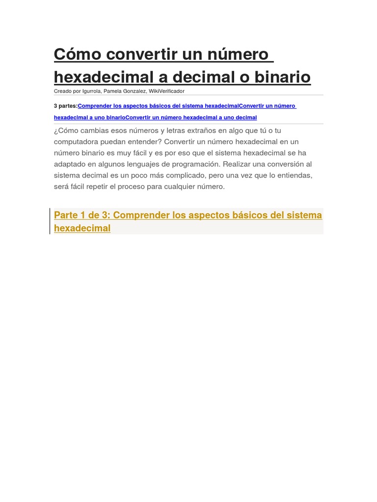 Convercion Hexadecimal | PDF | Decimal | Codificaciones