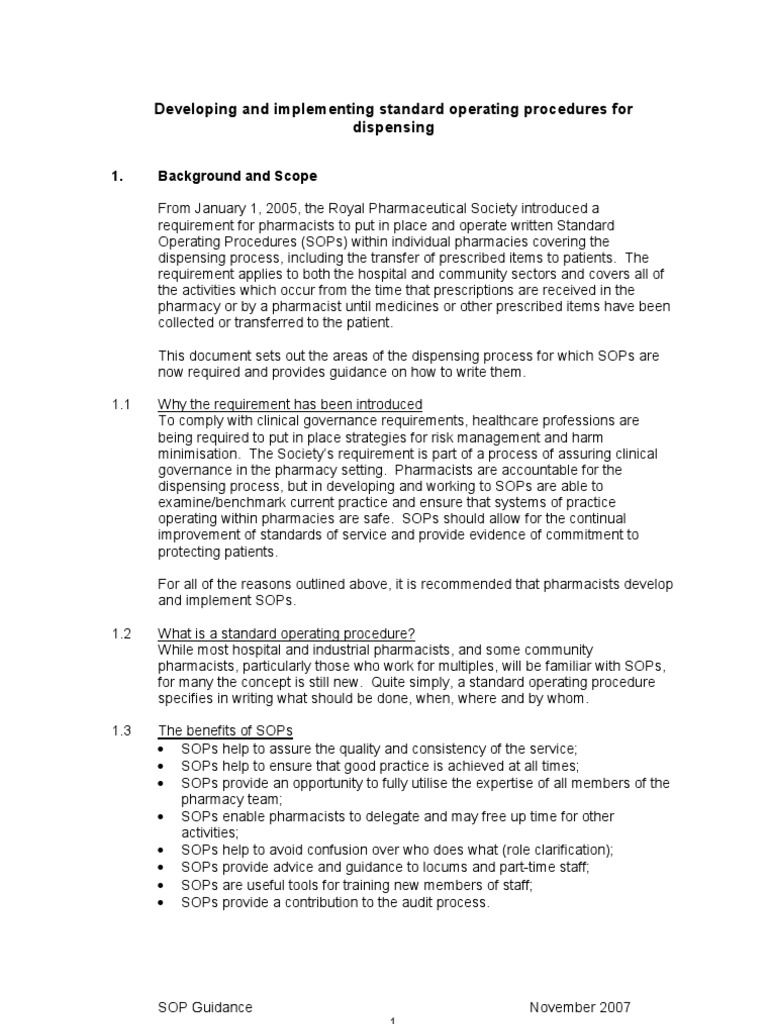 SOPs for Dispensing in Pharmacy | PDF | Pharmacy | Medical Prescription