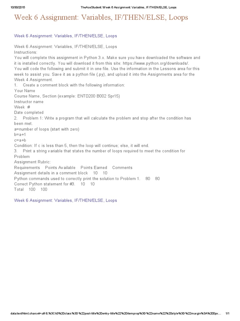 Week 6: Python Variables & Loops Assignment | PDF | Control Flow ...