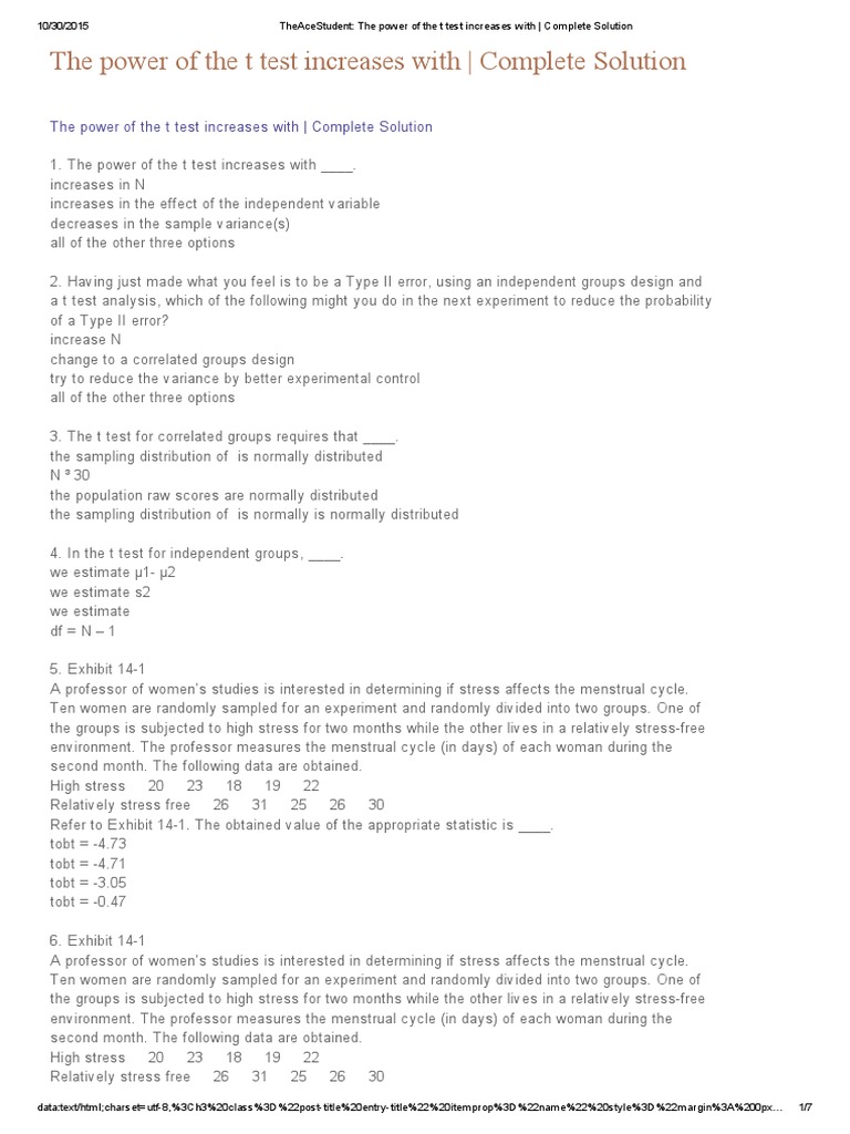 T-Test Power Analysis Explained | PDF | Student's T Test | Variance
