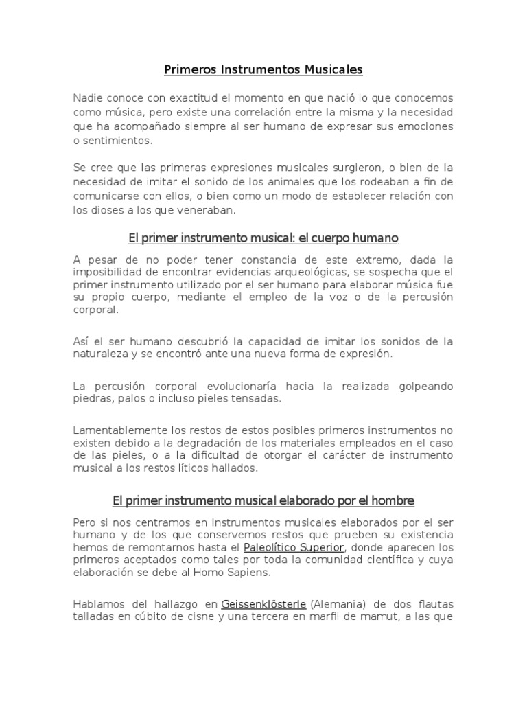 Primeros Instrumentos Musicales | PDF | Instrumentos musicales | Homo ...