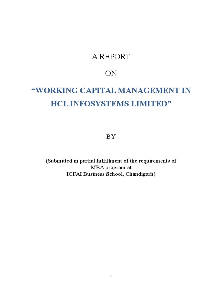 Project Report On Working Capital Management in HCL | PDF | Working ...