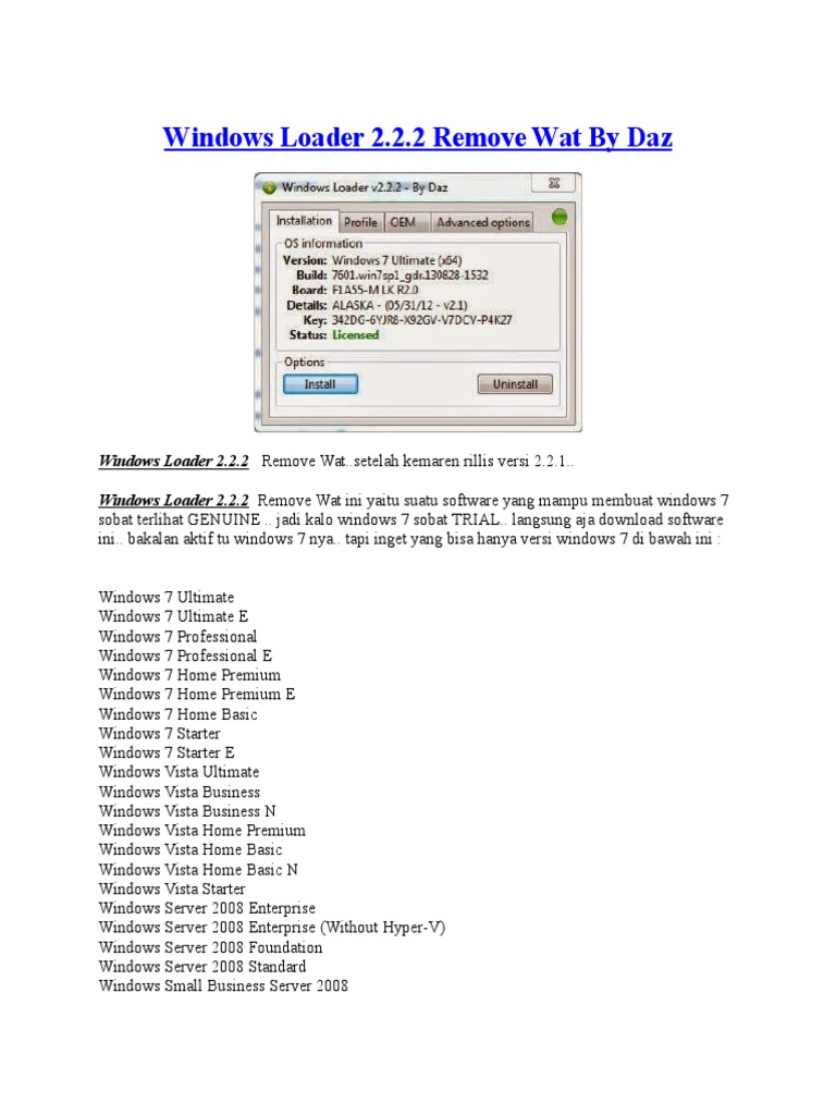 Windows Loader 2.2.2 Remove Wat by Daz | PDF
