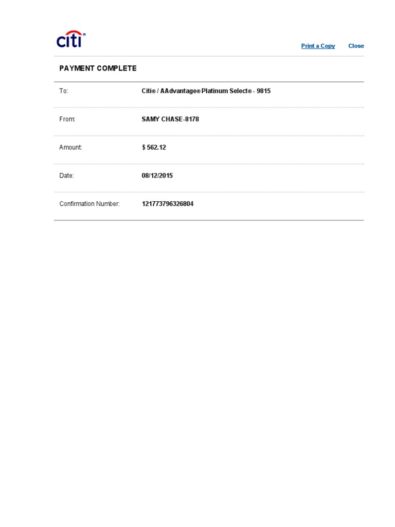 Make A Payment Confirmation - Citibank | PDF