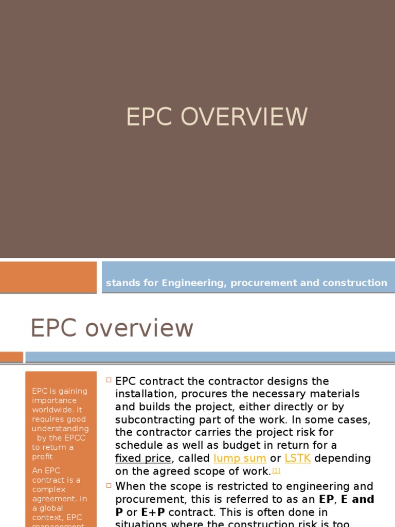 Epc Overview: Stands For Engineering, Procurement and Construction | PDF