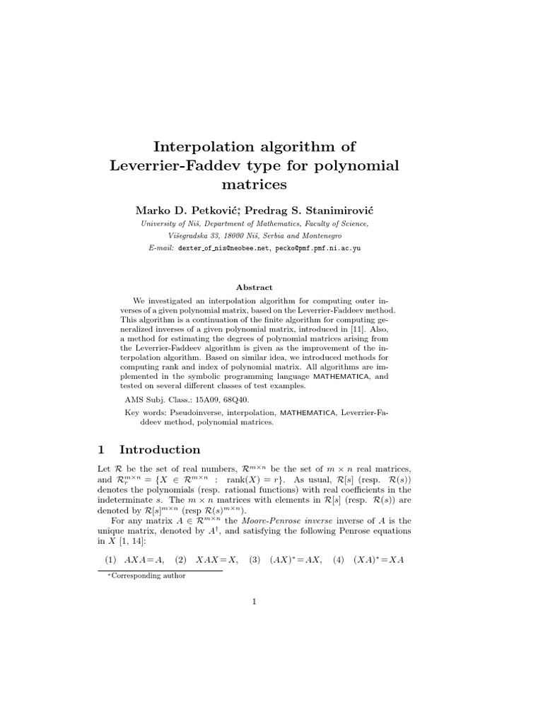 Interpolated Advanced Algorithms | Download Free PDF | Polynomial | Matrix (Mathematics)